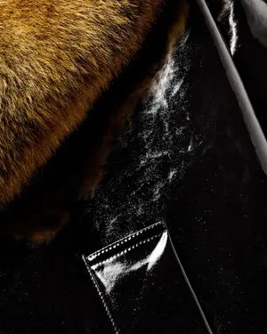 Saint Laurent Cocoon Coat In Lacquered Canvas And Shearling