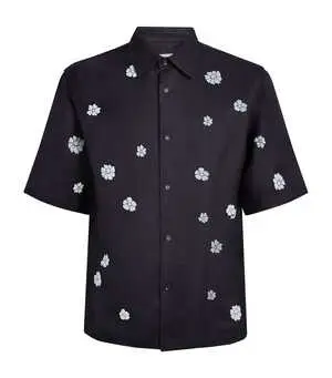 Sandro Flocked Floral Short-sleeve Shirt - Blue