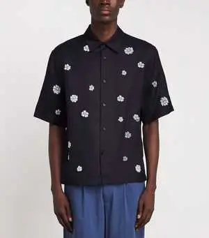 Sandro Flocked Floral Short-sleeve Shirt - Blue