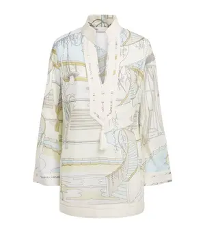 Tory Burch Printed Plunge-neck Mini Dress