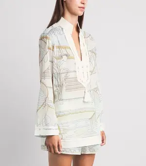 Tory Burch Printed Plunge-neck Mini Dress