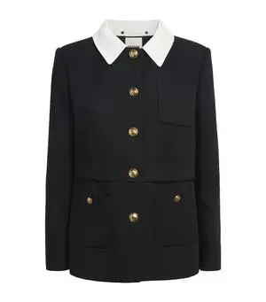 Sandro Wool Contrast Collar Blazer - Black
