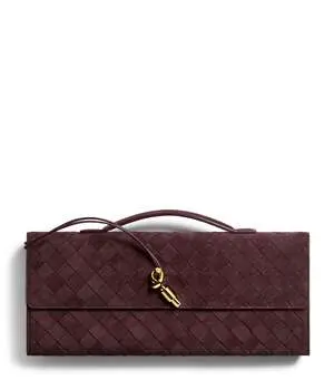 Bottega Veneta Suede Andiamo Clutch Bag - Red