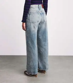 Sandro Straight Leg Jeans With Leather Trim