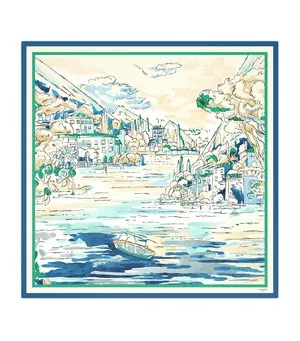 Max Mara Silk Lake Print Scarf