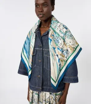 Max Mara Silk Lake Print Scarf
