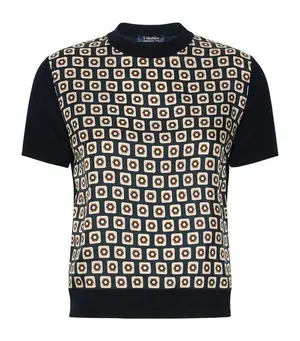 Max Mara Wool-silk Geometric T-shirt - Navy