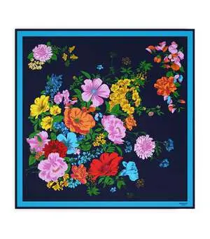 Max Mara Silk Floral Print Scarf - Navy