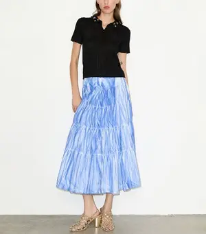 Max & Co. Tiered Midi Skirt With Tie-dye Print