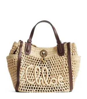 Chloé Small Raffia Iconic Double Carry Bag - Beige