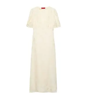 Max & Co. Satin V-neck Midi Dress - Yellow