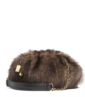 Chloé Shearling Plissé Shoulder Bag - Brown