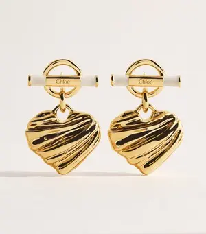 Chloé T-bar Heart Drop Earrings - Gold