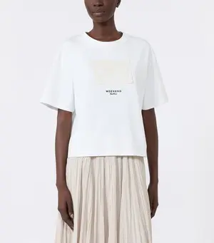 Max Mara Cotton T-shirt With Lace Appliqu