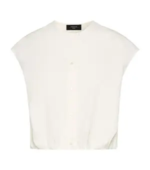 Max Mara Collarless Cap Sleeve Shirt - White