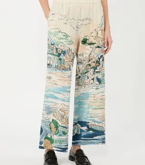 Max Mara Silk Lake Print Trousers