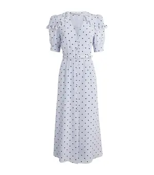 Alessandra Rich Silk Ruffled Midi Dress - Blue
