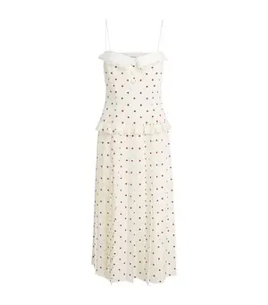 Alessandra Rich Silk Polka Dot Midi Dress - Ivory