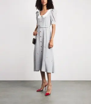 Alessandra Rich Floral Print Belted Midi Dress