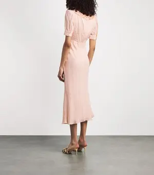 Alessandra Rich Silk Gathered Midi Dress With Jacquard Pattern