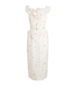 Alessandra Rich Off-the-shoulder Floral Midi Dress - White
