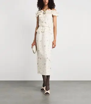 Alessandra Rich Off-the-shoulder Floral Silk Midi Dress