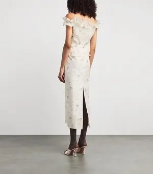 Alessandra Rich Off-the-shoulder Floral Silk Midi Dress