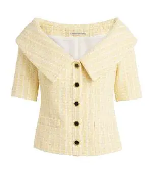 Alessandra Rich Tweed Sequin Off-the-shoulder Top - Yellow