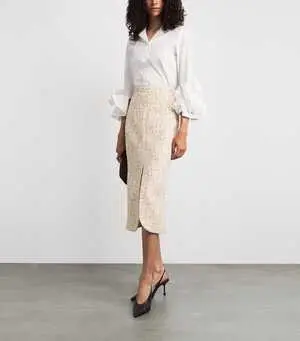 Safiyaa Tweed Embellished Midi Skirt