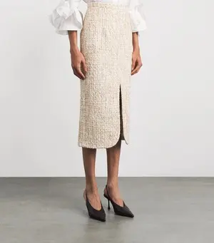 Safiyaa Tweed Embellished Midi Skirt