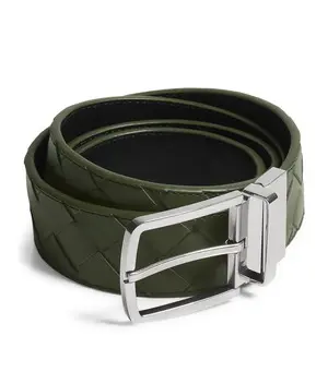 Bottega Veneta Leather Intrecciato Reversible Belt - Green