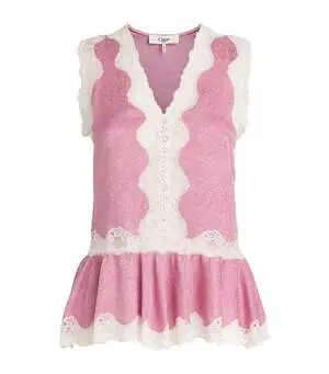 Chloé Silk Jacquard Peplum Top - Pink
