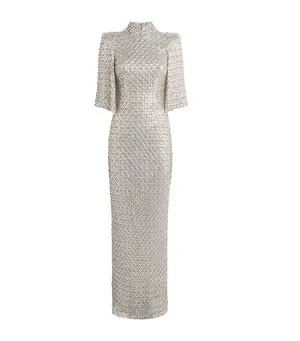 Jenny Packham Sedona High-neck Maxi Dress With Butterfly Sleeves And Rhinestone Embellishments