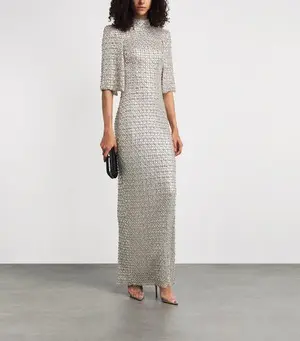 Jenny Packham Sedona High-neck Maxi Dress With Butterfly Sleeves And Rhinestone Embellishments