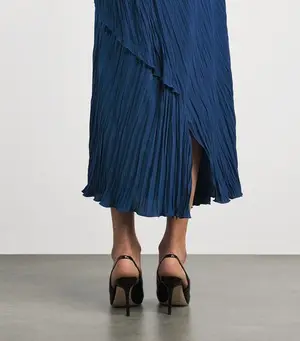 Victoria Beckham Plissé Long Sleeve Midi Dress - Blue