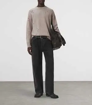 ALLSAINTS Distressed Cotton Crewneck Sweater