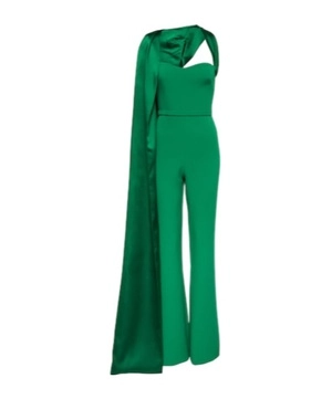 SAFIYAA LONDON Lollian Marmont Cape Jumpsuit - Green