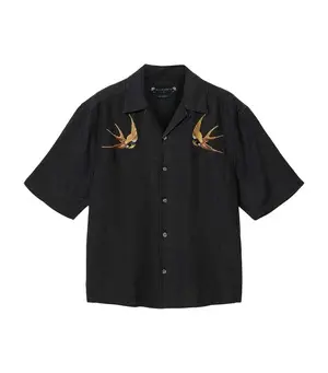 ALLSAINTS Linen Embroidered Avia Shirt - Black