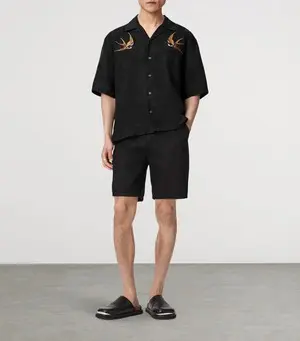 ALLSAINTS Linen Embroidered Avia Shirt - Black