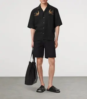 ALLSAINTS Linen Embroidered Avia Shirt - Black