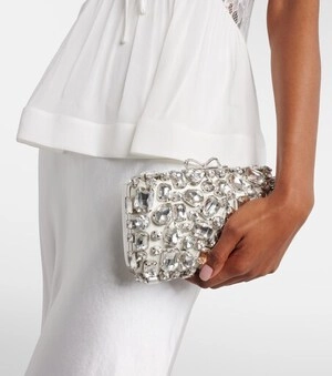 SELF-PORTRAIT Crystal-embellished Satin Clutch With Chain Strap