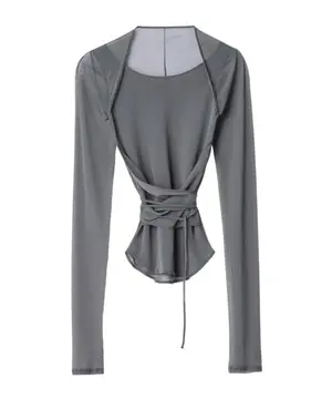 LEMAIRE Ballerina Wrap Top In Mesh Jersey - Gray