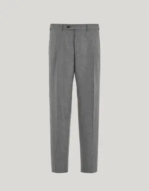 Canali Prince Of Wales Check Regular-fit Wool Flannel Pants - Grey