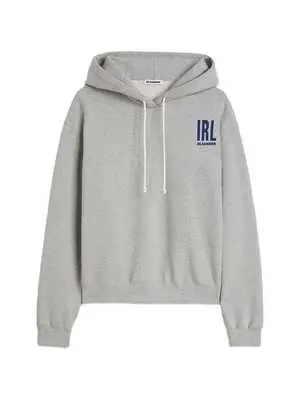 JIL SANDER Logo Print Cotton Hoodie - Gray