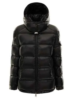 Moncler Maire' Hooded Down Jacket With Logo Patch In Nylon - Black