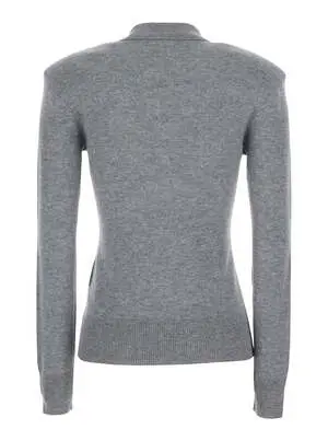 ROTATE BY BIRGER CHRISTENSEN Wool Long Sleeve Polo With Classic Collar And Logo Patch