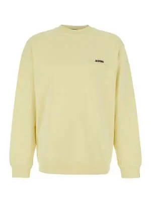 Jacquemus Le Sweatshirt Gros Grain Cotton Crewneck With Logo Patch - Yellow