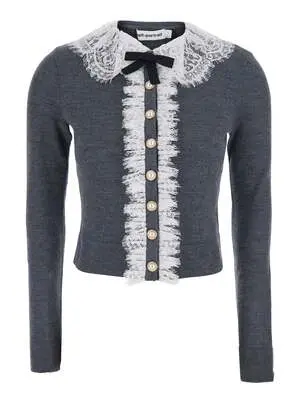 SELF-PORTRAIT Self-Portrait Wool Cardigan With Lace Collar Multicolor