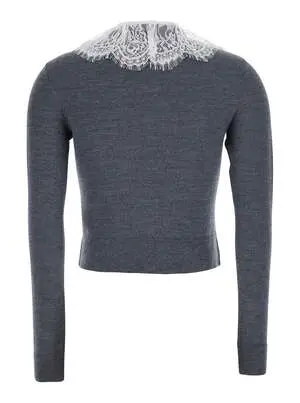 SELF-PORTRAIT Wool Cardigan With Lace Collar - Multicolor