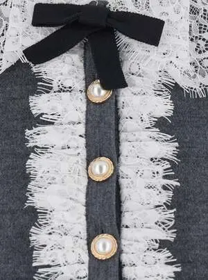 SELF-PORTRAIT Wool Cardigan With Lace Collar - Multicolor